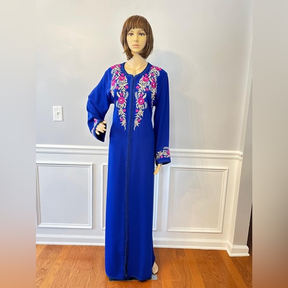 Dresses | Moroccan Blue Abaya Moroccan Embroidered Hand Beaded Caftan ...